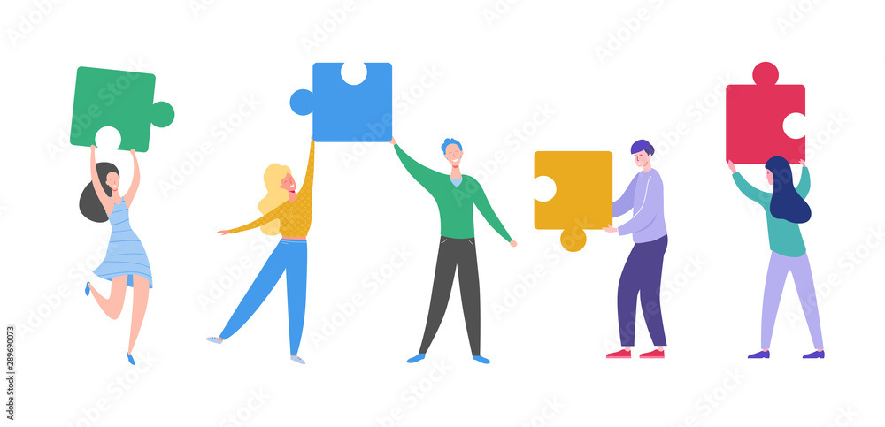 Business Teamwork Concept. Tiny Characters Connecting Puzzle Pieces ...