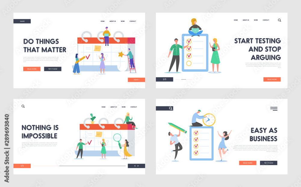 Business People Working Together with Checklist and Calendar Landing ...