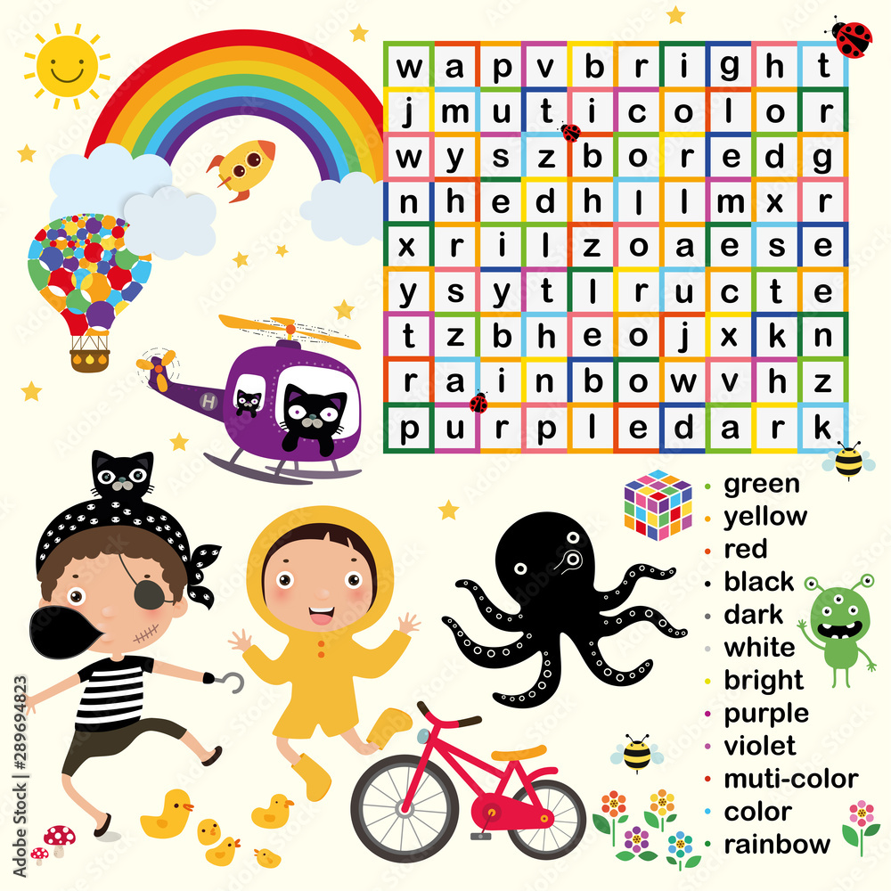 Education game for kids, Word search puzzle activity, Vector flat style ...
