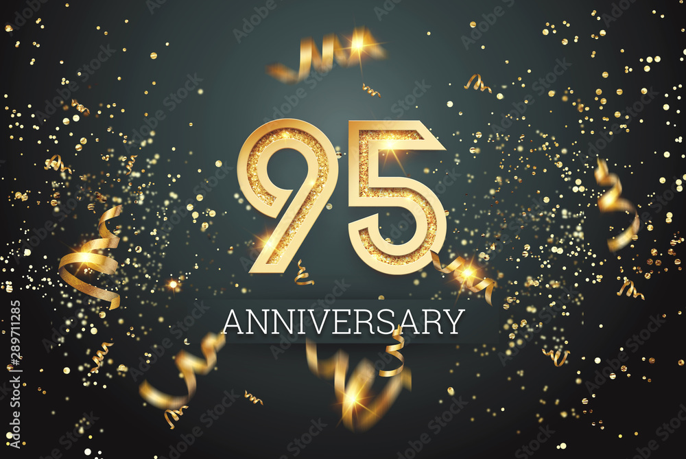 Golden numbers, 95 years anniversary celebration on dark background and ...