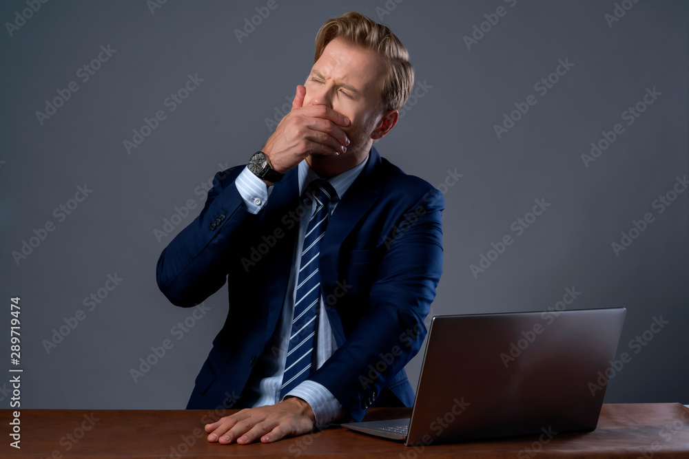 bad feeling woth overwork caucasian businessman hand touch part of body ...