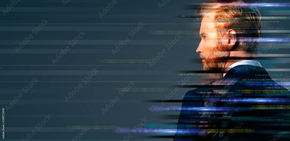 smart caucasian businessman transition filter effect futuristic ...