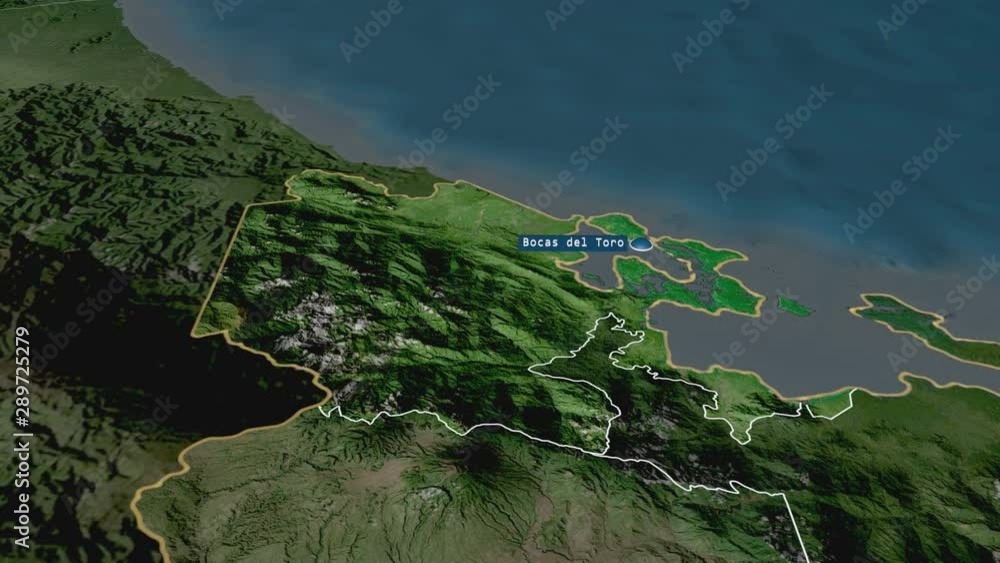 Bocas del Toro - province of Panama with its capital zoomed on the ...