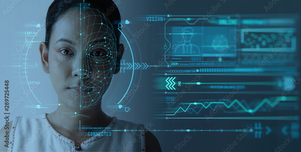 Facial Recognition System concept with Face Recognition and 3D scanning ...