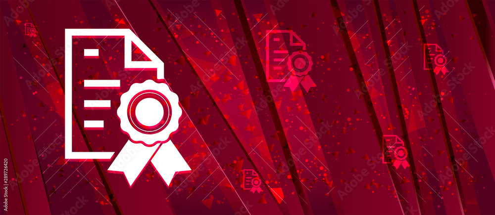 Certificate paper icon Abstract design bright red banner background ...