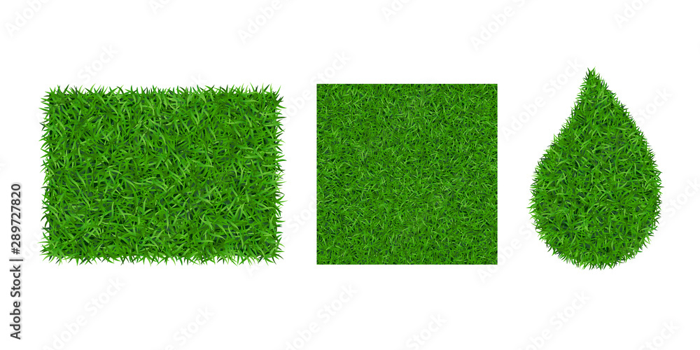 Green grass background 3D set. Lawn greenery nature drop, frame ...
