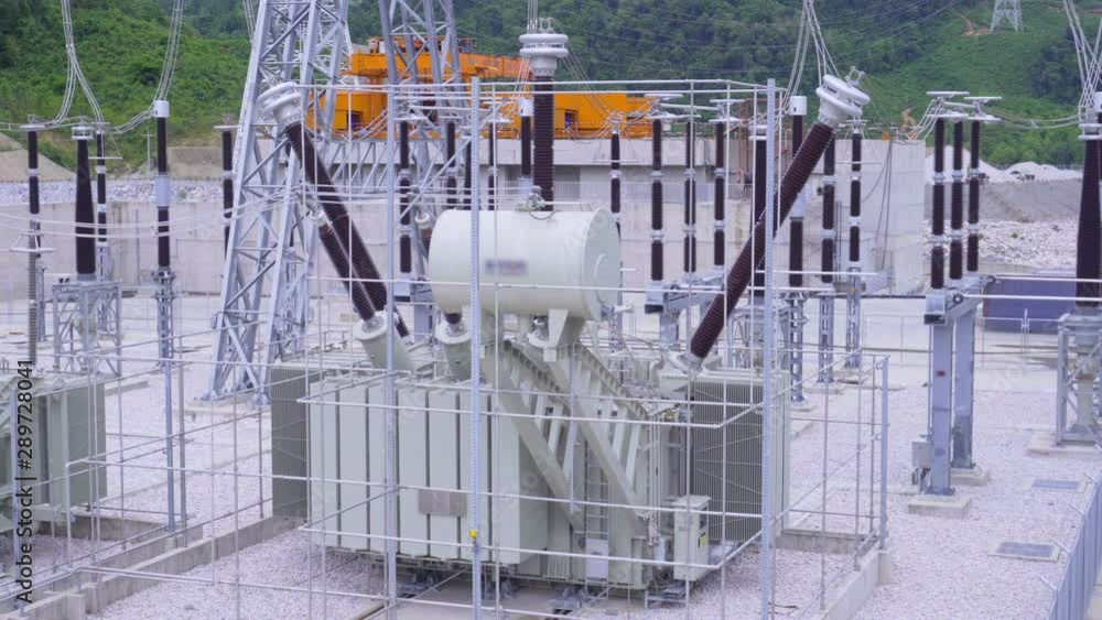 Video Stock High voltage transformer at the hydroelectric dam.Large ...