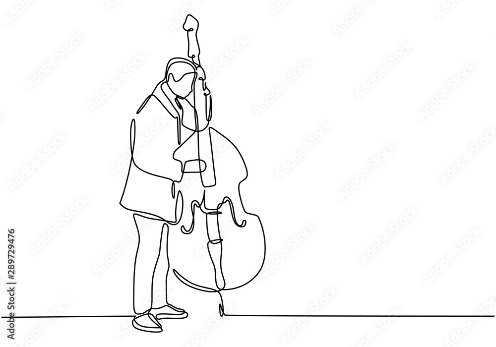 Continuous one line drawing of man playing double bass classic music ...