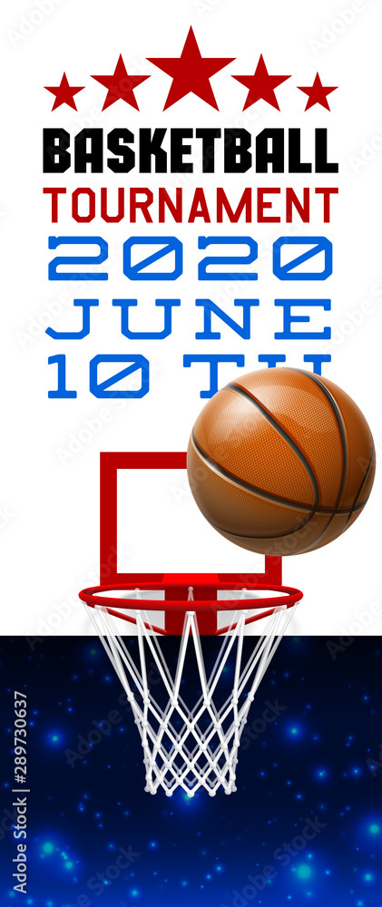 Basketball modern sports poster design banner with 3d realistic shiny ...