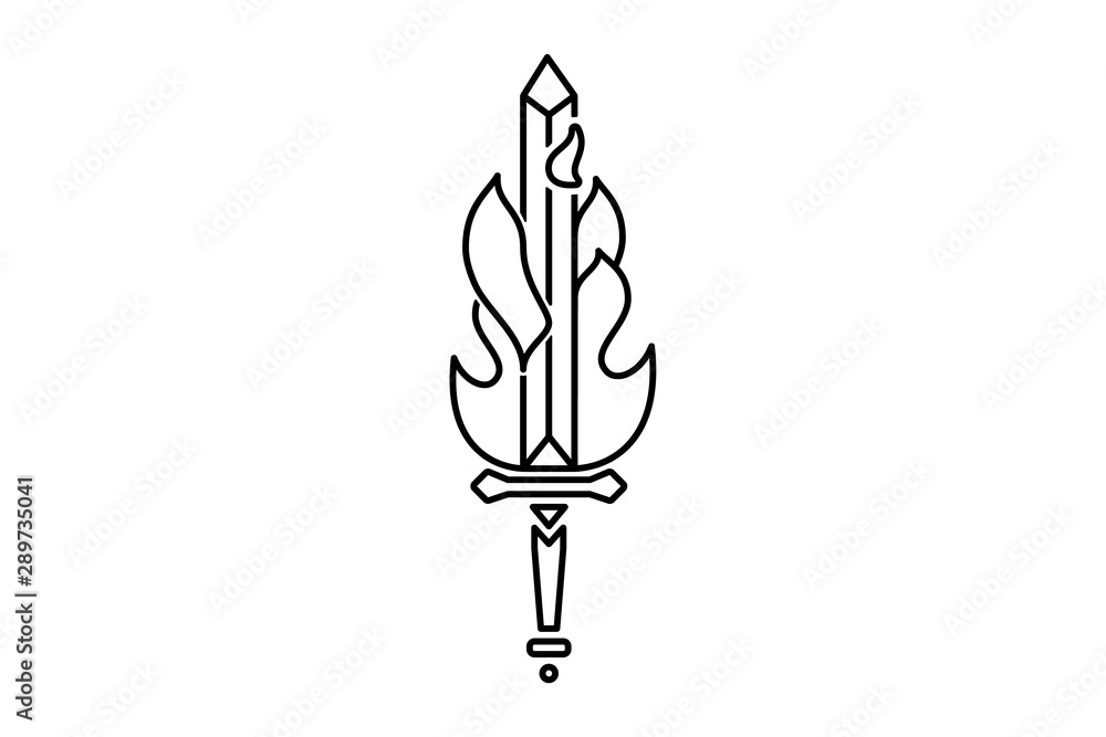 Medieval sword with burning blade among fire flames Stock Vector ...