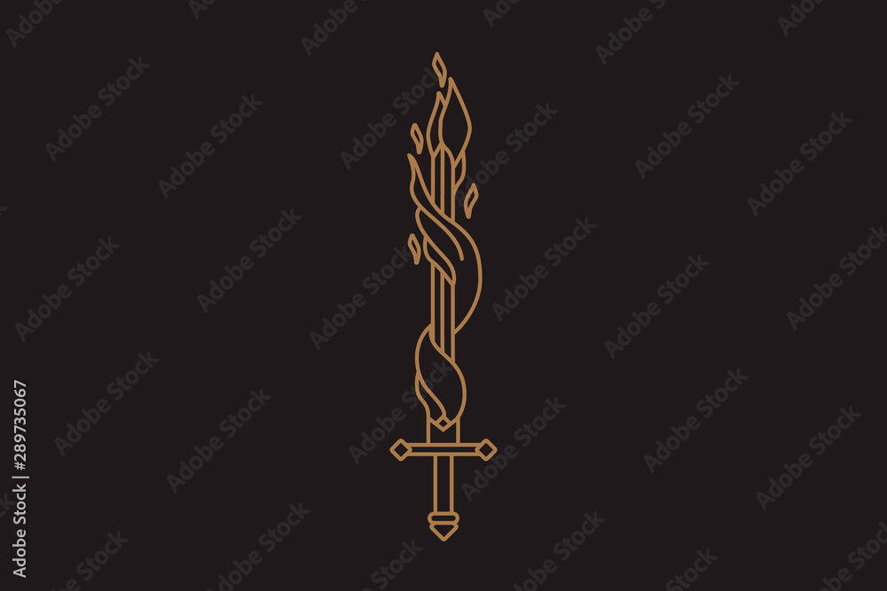 Medieval sword with burning blade among fire flames Stock Vector ...