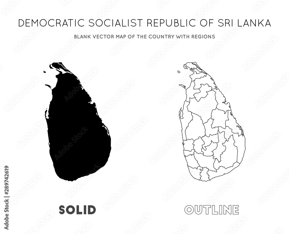 Sri Lanka map. Blank vector map of the Country with regions. Borders of ...