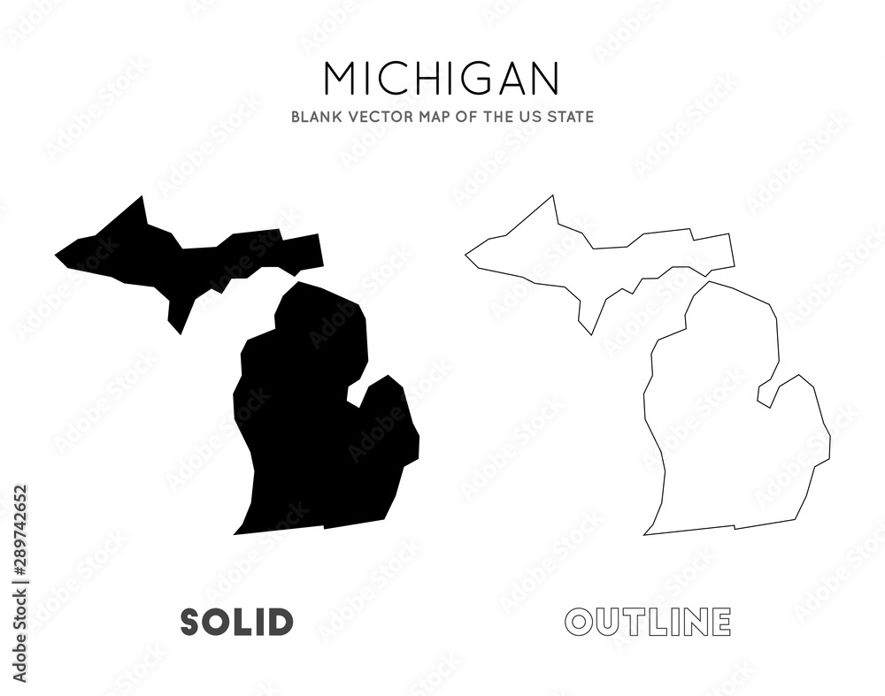 Michigan map. Blank vector map of the Us State. Borders of Michigan for ...