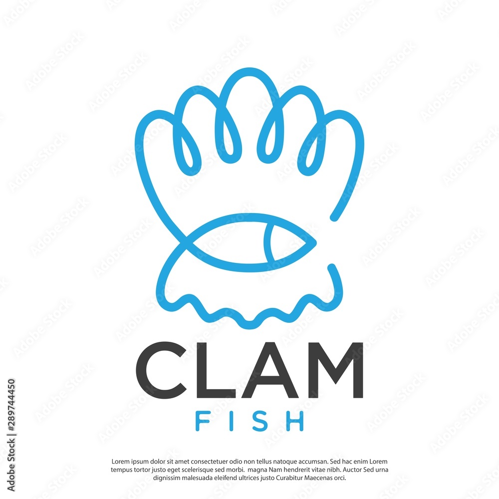 vector logo of clam and fish with line art style Stock Vector | Adobe Stock