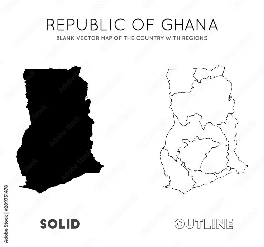 Ghana map. Blank vector map of the Country with regions. Borders of ...