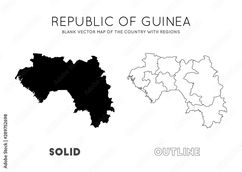 Guinea map. Blank vector map of the Country with regions. Borders of ...