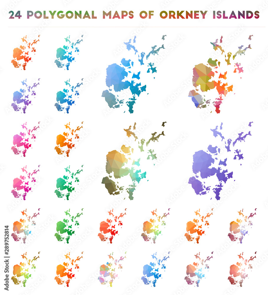 Set of vector polygonal maps of Orkney Islands. Bright gradient map of ...