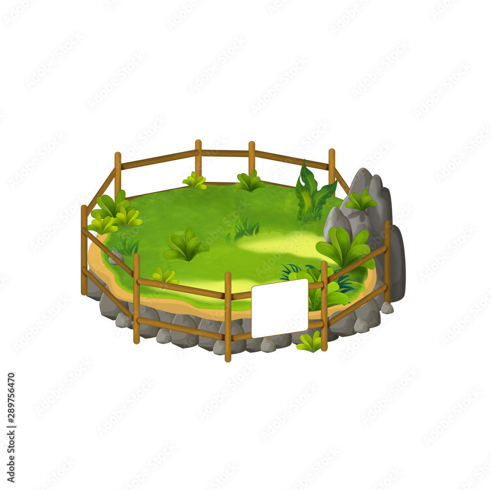 cartoon scene with zoo animal cage on white background - illustration ...