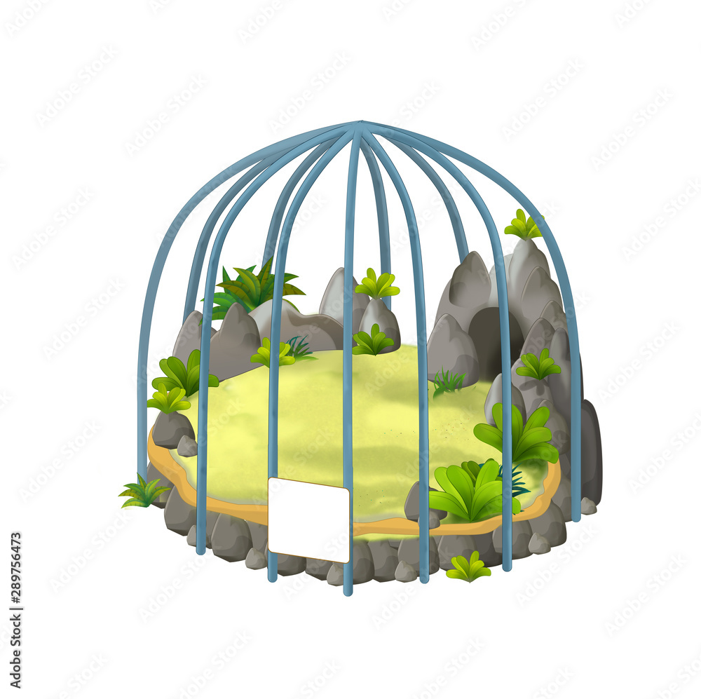 cartoon scene with zoo animal cage on white background - illustration ...