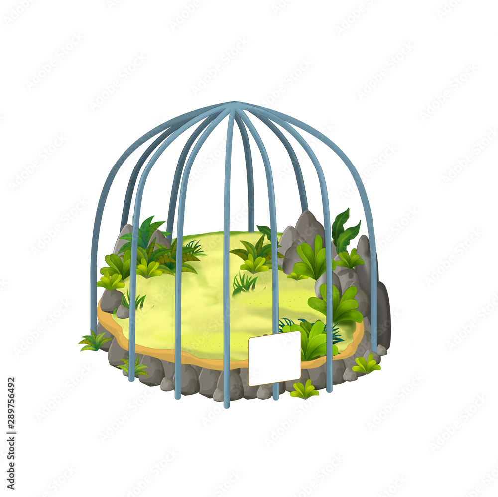 cartoon scene with zoo animal cage on white background - illustration ...