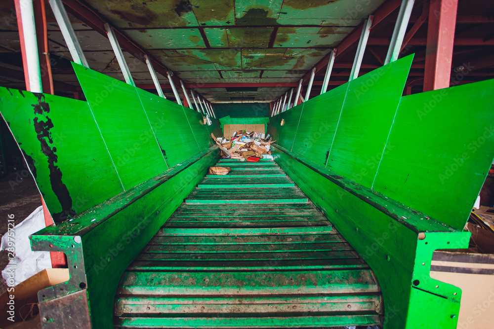 moving conveyor transporter on Modern waste recycling processing plant ...