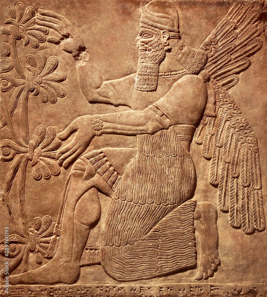 Assyrian relief of god, art of Middle East, Babylonian and Sumerian ...