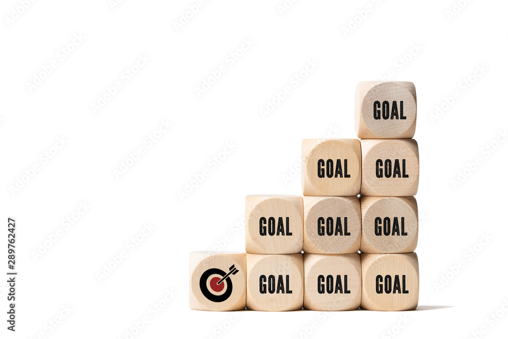 stacked cubes on white background with a target symbol and arrows ...