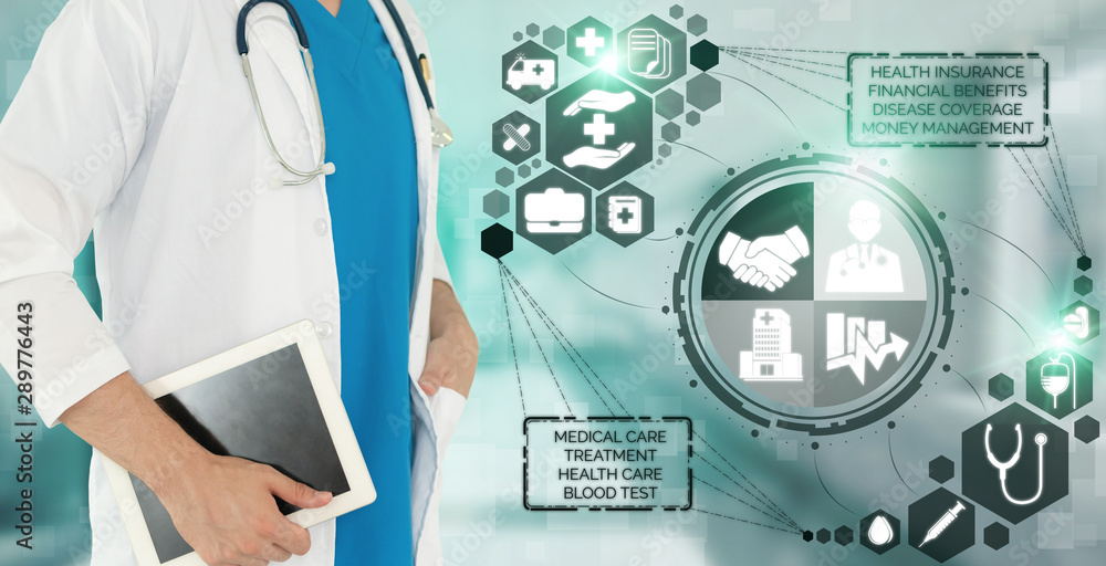 Health Insurance Concept - Doctor in hospital with health insurance ...