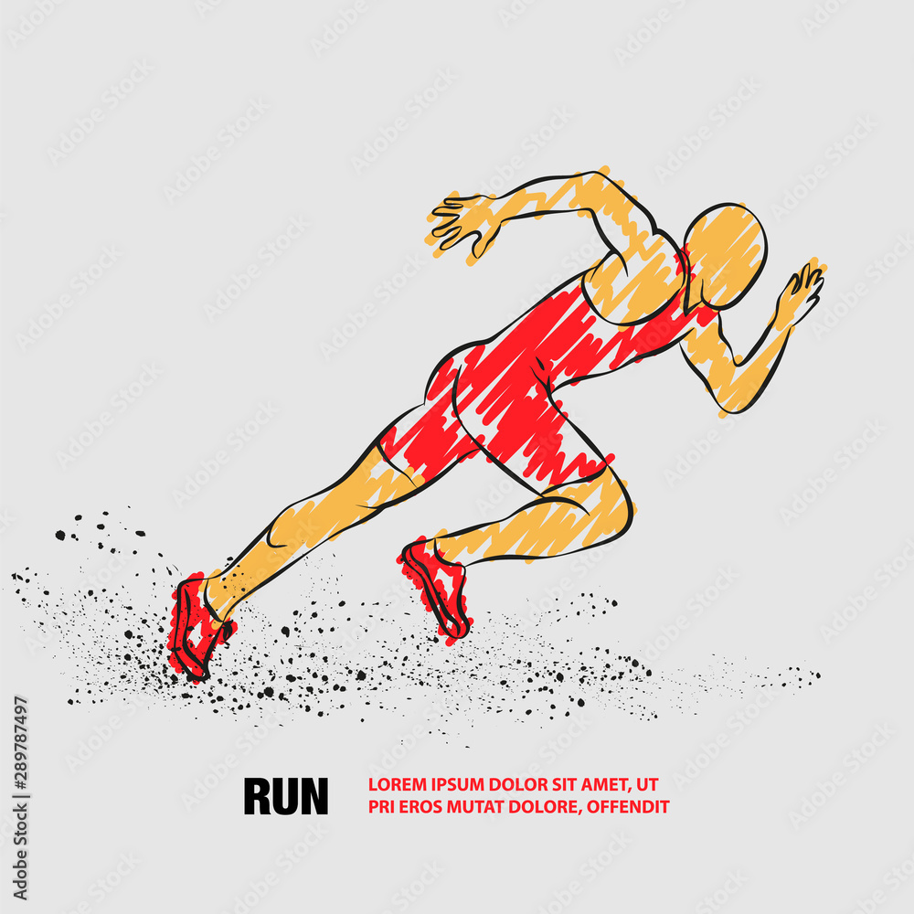 Running man. Vector outline of Running man with scribble doodles. Stock ...