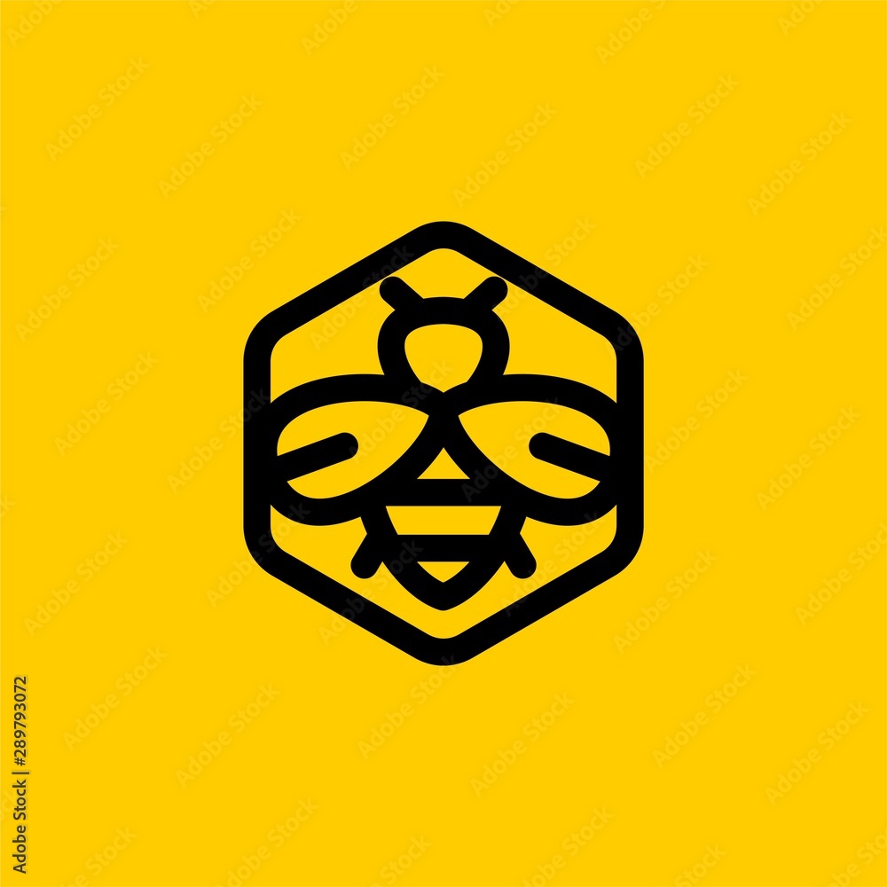 Bee logo design vector. Honeybee abstract symbol. Outline flying insect ...