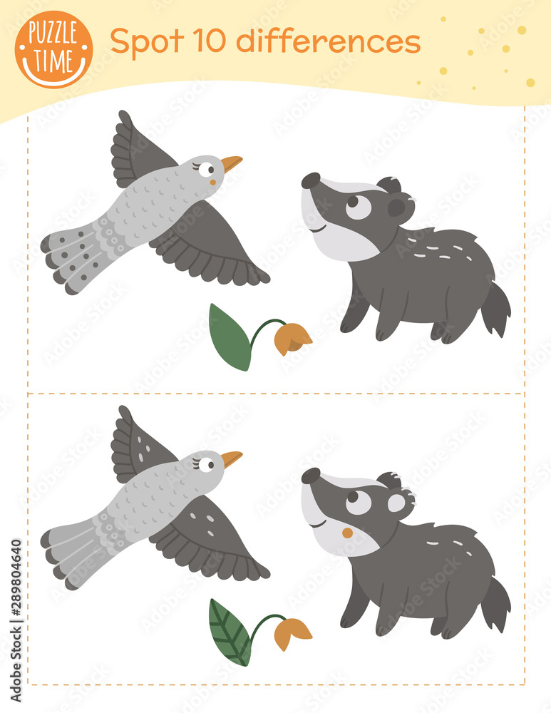 Find differences game for children. Preschool activity with flying bird ...