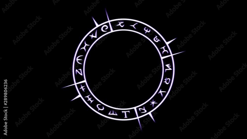 White occult circle with rotating parts and mystical symbols with ...