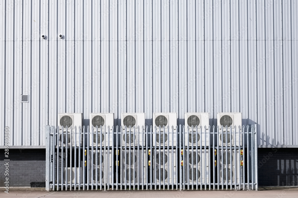 Condensers external units in row stack for refrigerant gas for air ...