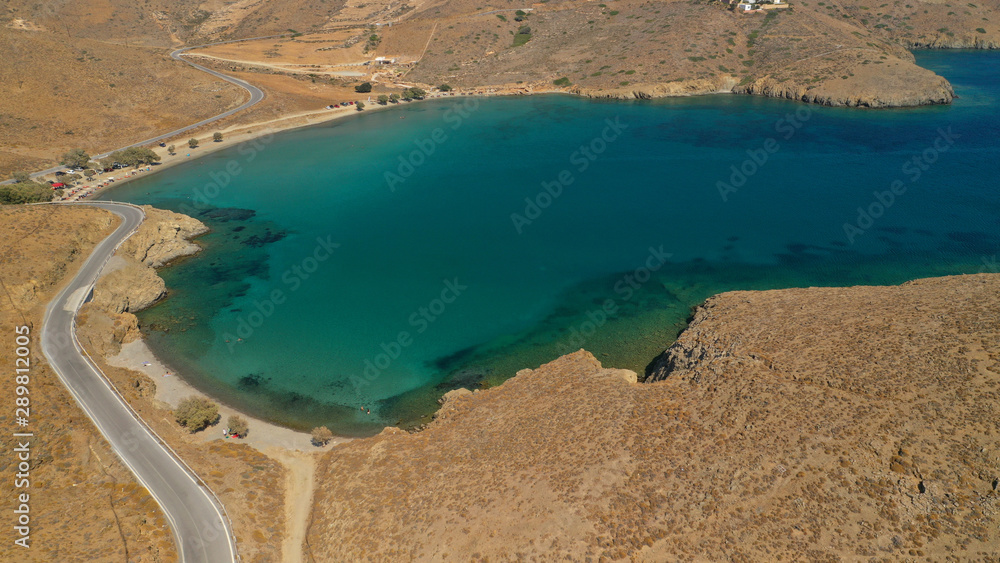 Aerial drone photo of famous calm turquoise sea sandy beaches of Steno ...