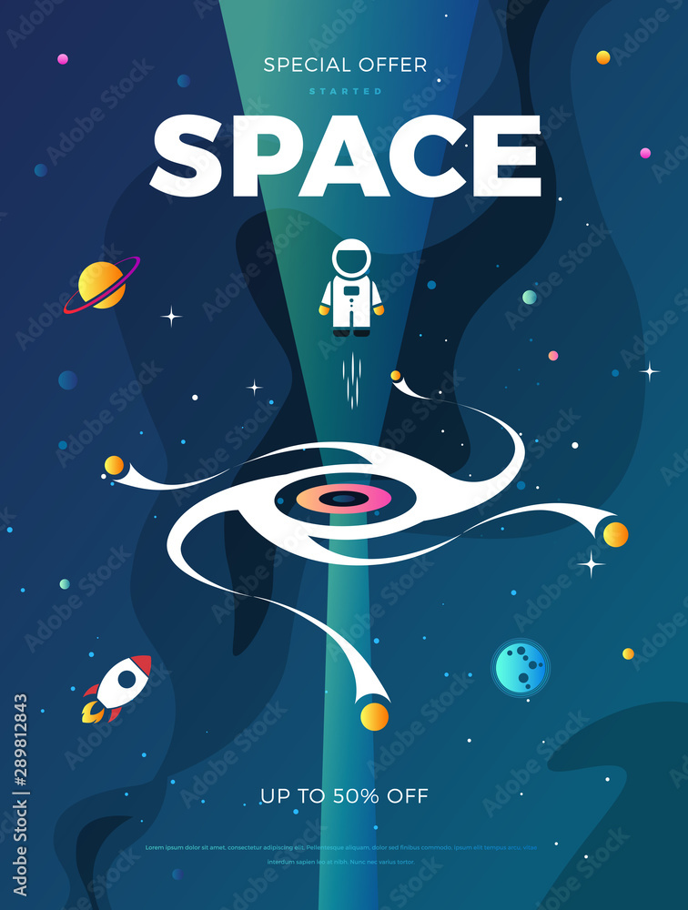 Space exploration modern vertical poster design with a Black Hole and ...