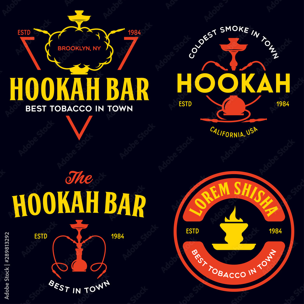 Set of hookah labels, badges and design elements. Hookah club. Shisha ...