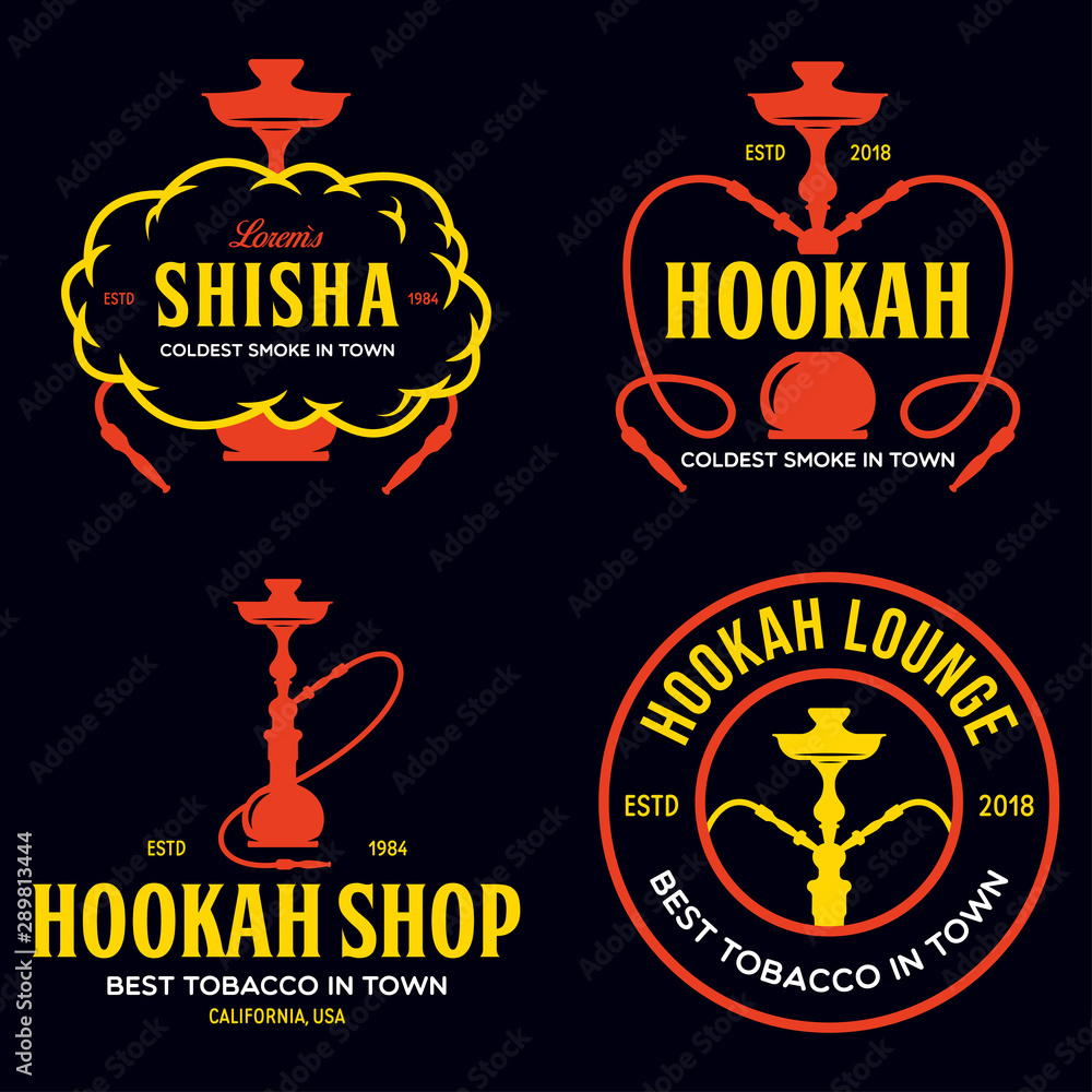 Set of hookah labels, badges and design elements. Hookah club. Shisha ...