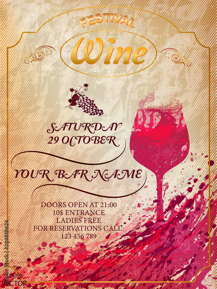 Wine festival promotional poster or invitation. Design for wine event ...