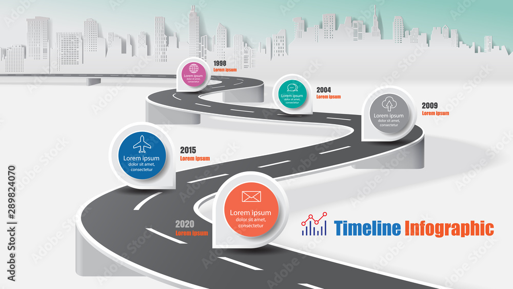 Business road map timeline infographic expressway concepts designed for ...