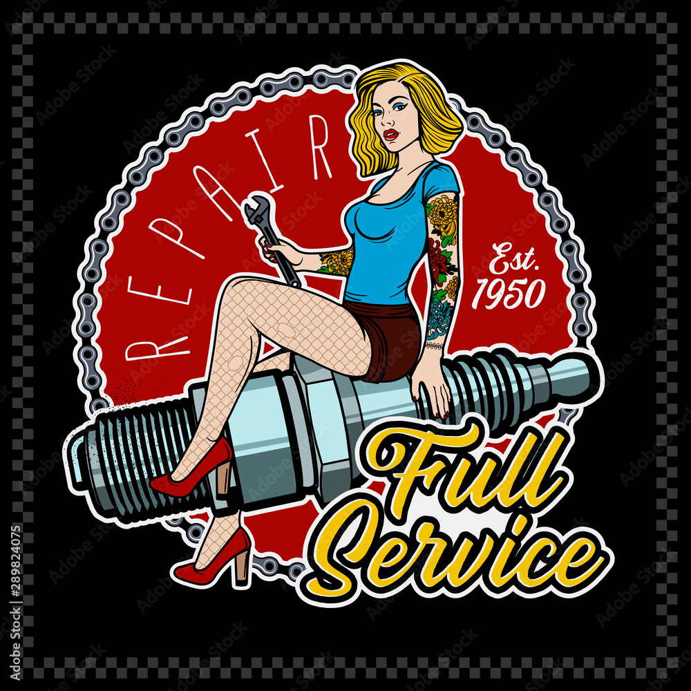 Spark Plug Pin Up Girl. Vintage Garage Girl. Stock Vector | Adobe Stock