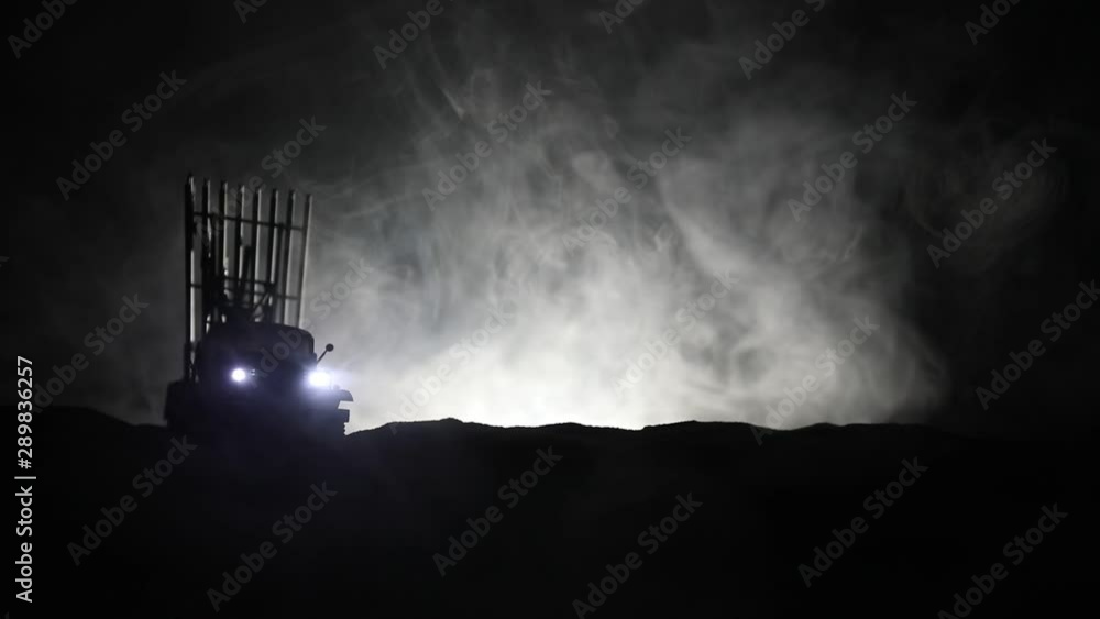 Rocket launch with fire clouds. Battle scene with rocket Missiles with ...