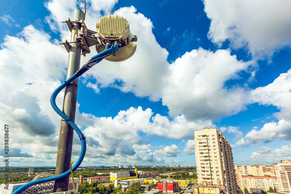 Telecommunication data equipment with microwave radio antennas, outdoor ...