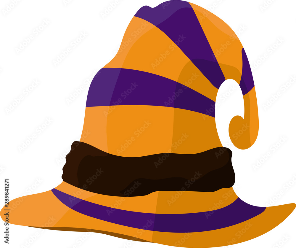 Halloween, hat icon. Witch hat. Orange witch hat with violet stripes ...