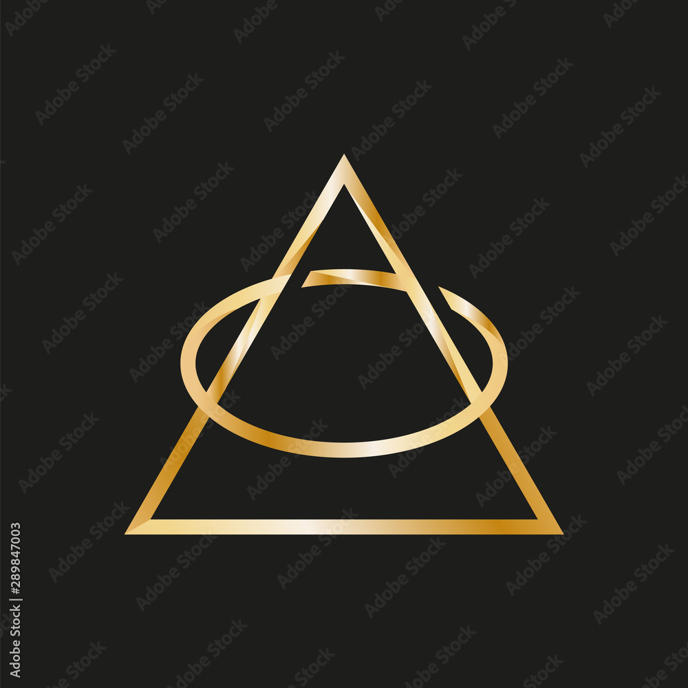 In the illustration, the triangle logo is trimmed with an oval. Gold ...