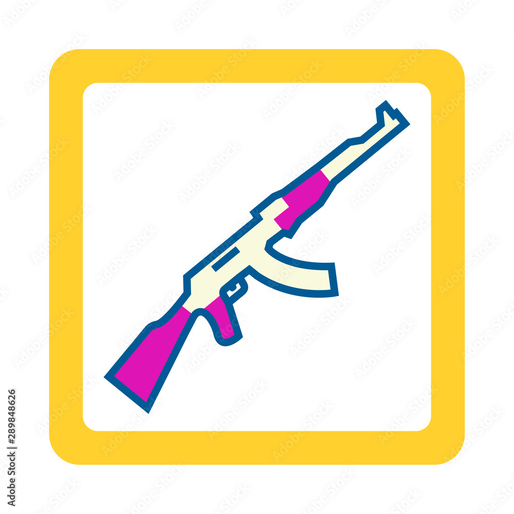 color sign assault rifle with lens flare logo, yellow, pink, vector ...