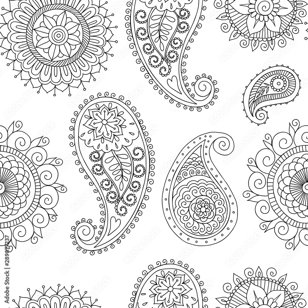 seamless black and white pattern in indian style Stock Illustration ...