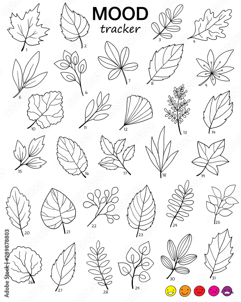 month mood tracker with hand drawn autumn leaves Stock Illustration ...