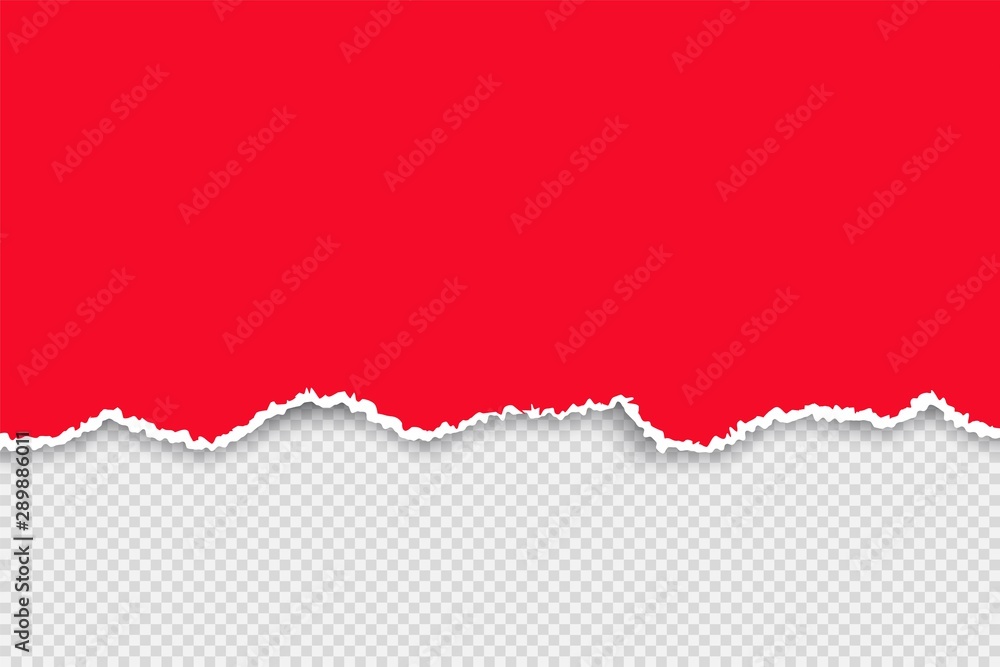 Color torn paper set. Ripped red paper with white ribbon sheet. Vector ...