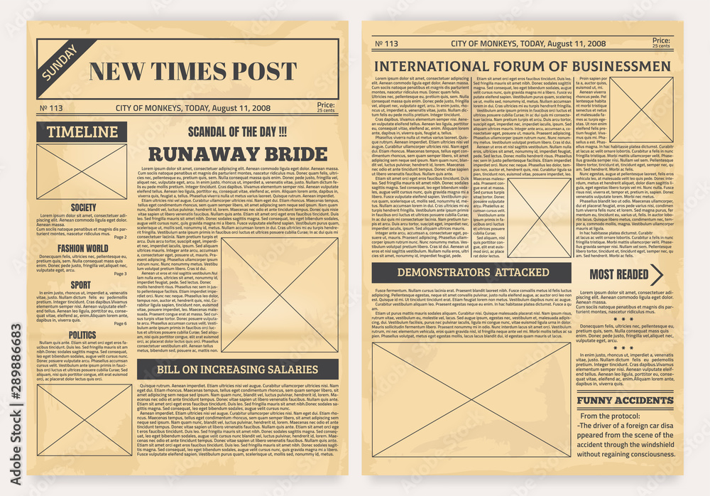 Vintage newspaper. Old realistic pages with headers and place for ...
