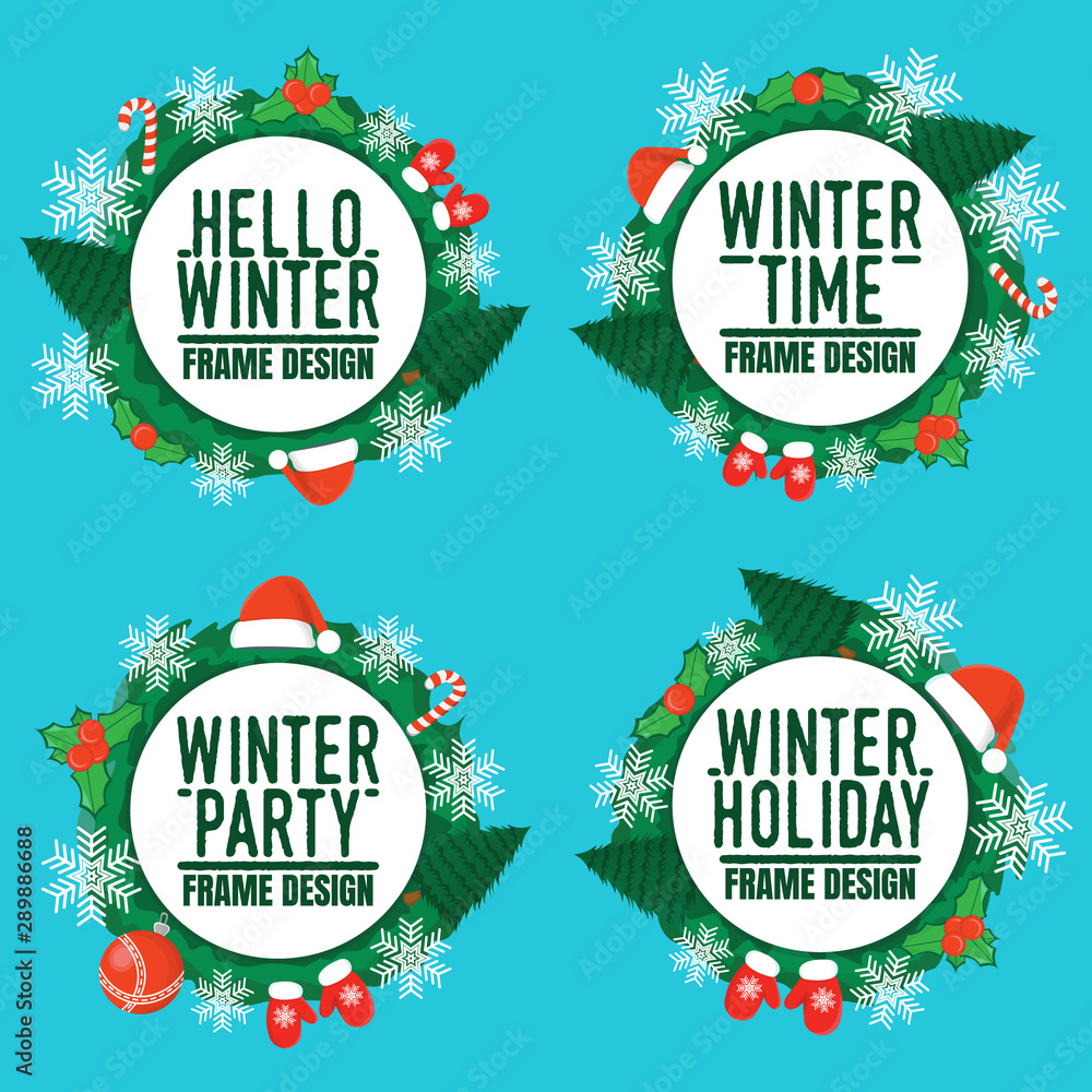 Set of Hello Winter Holiday, Party, Time Frame Design Label. Winter ...